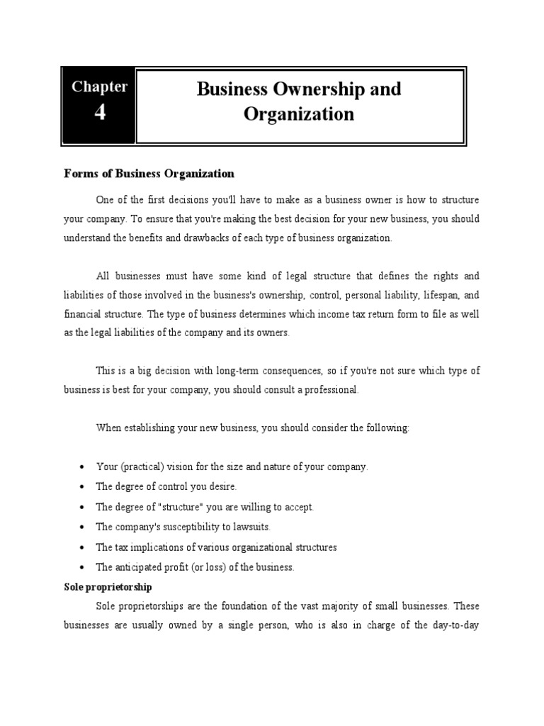Chapter 4 Forms of Business Organization | PDF | Partnership | Sole ...