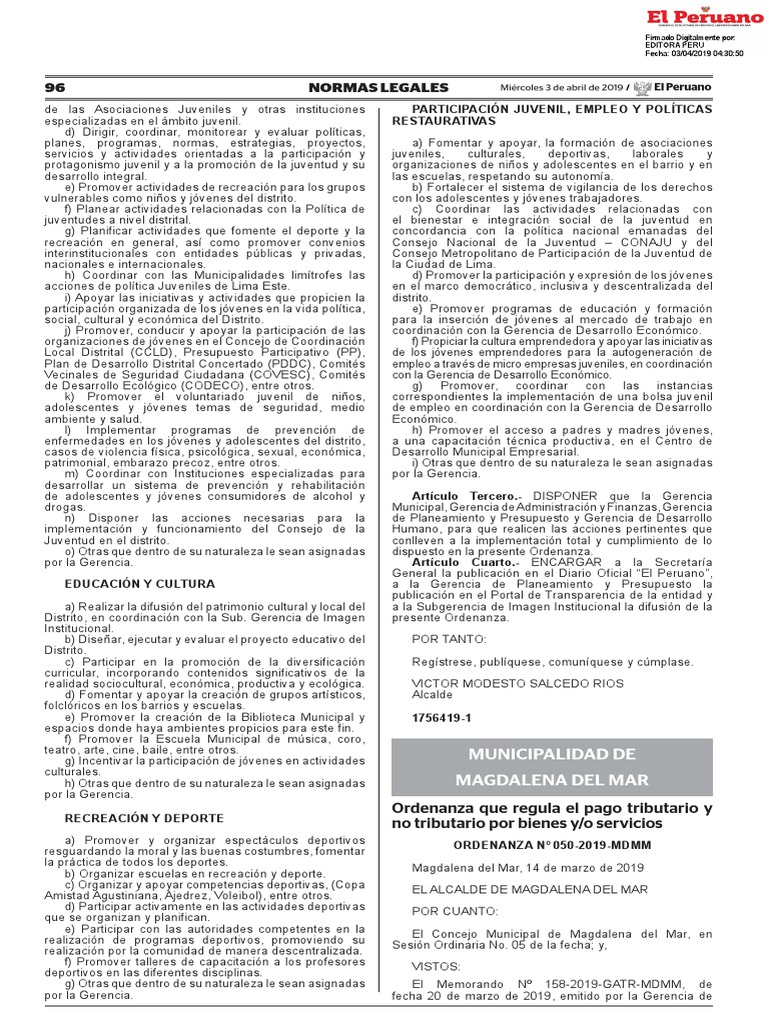 ORDENANZA 050-2019 - Que-Regula-El-Pago-Tributario-Y-No-Tributario Por Bienes y Servicios | PDF ...