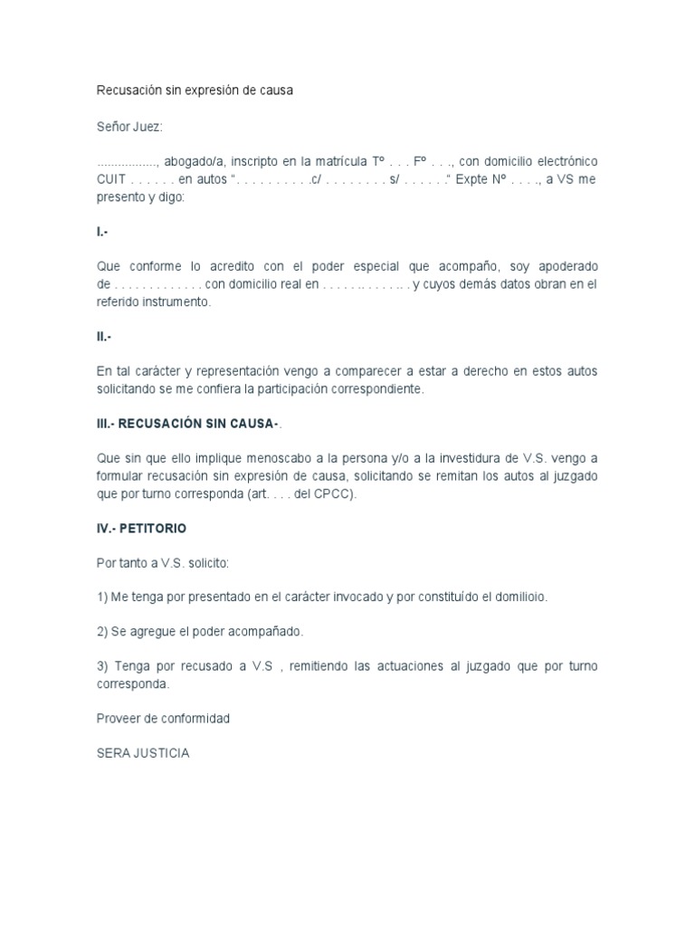Recusación sin expresión de causa | PDF