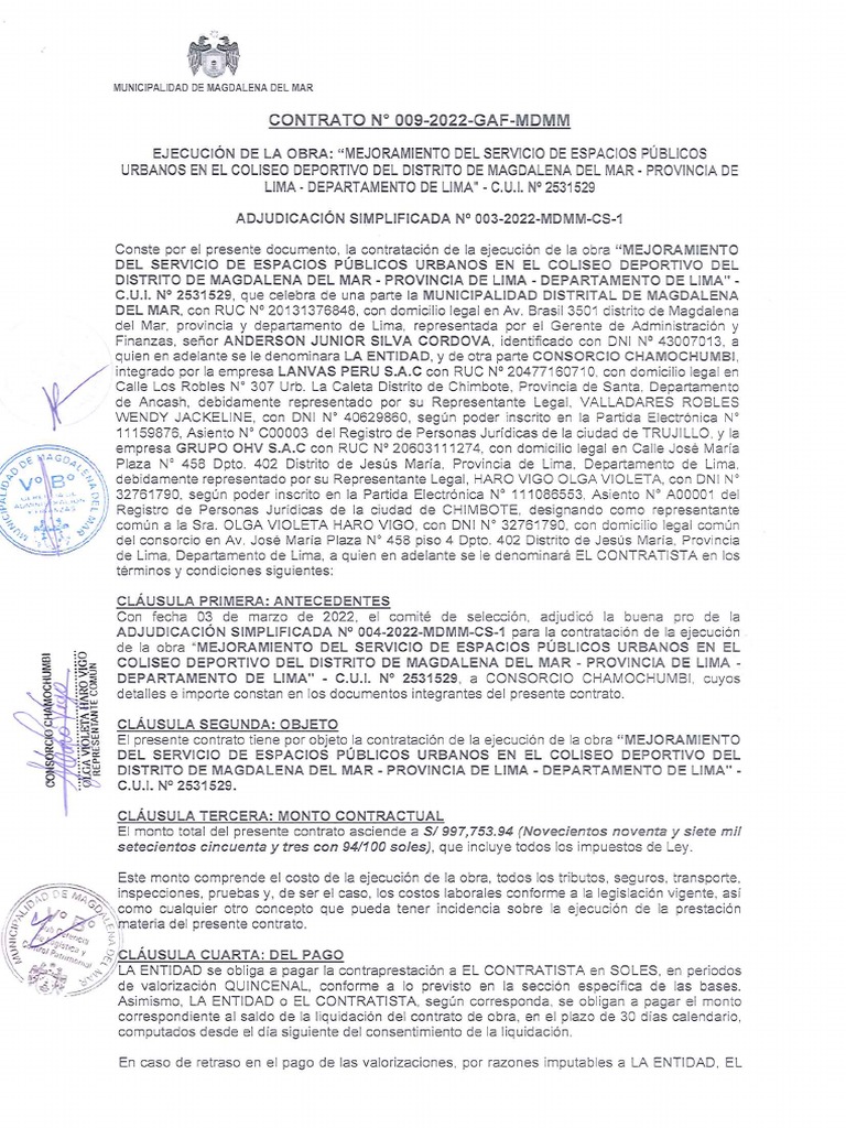 Contrato N°009-2022-Gaf-Mdmm | PDF