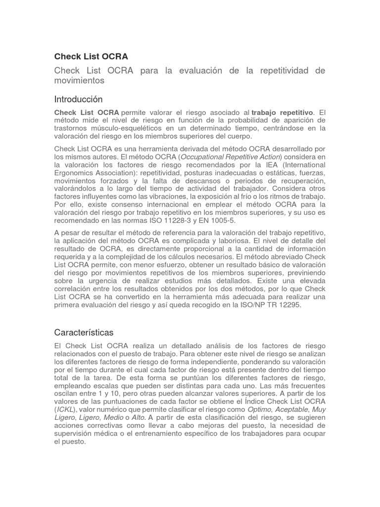 Check List OCRA | PDF | Fuerza | Mano
