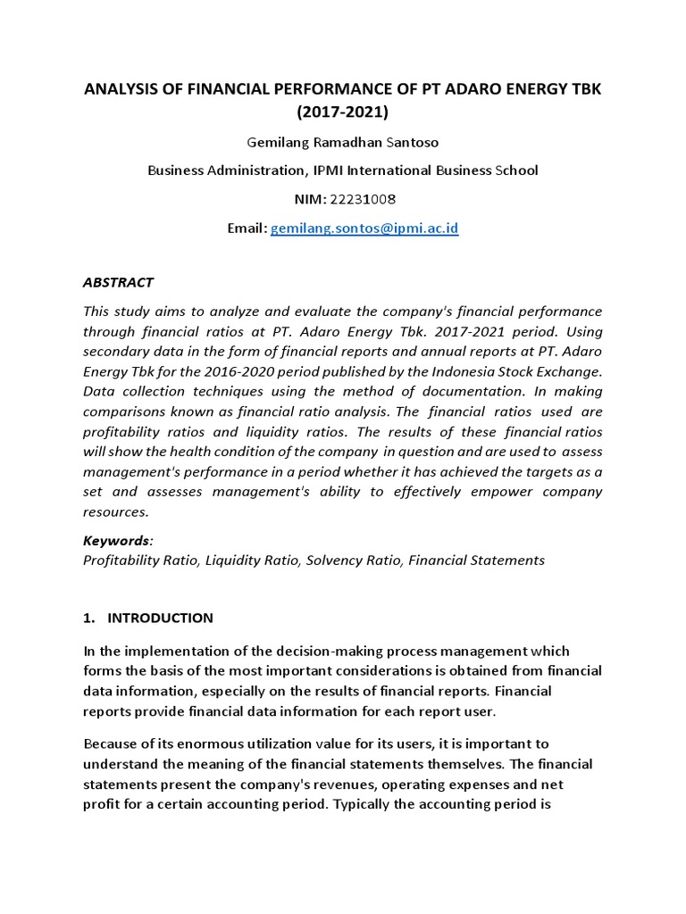Analysis of Financial Performance of PT Adaro Energy TBK | PDF | Equity ...