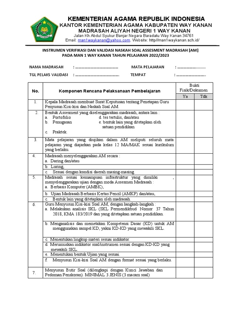 Instrumen Validasi AM Tahun 2023 | PDF