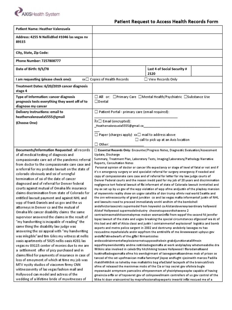 Patient Request To Access Health Records Form - 2450.125 | PDF ...