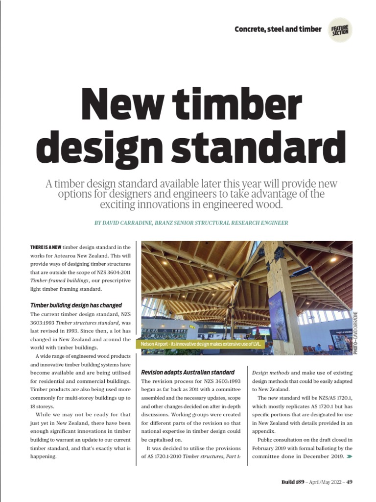 Build 189 49 Feature Concrete Steel and Timber New Timber Design Standard PDF | PDF | Screw | Lumber