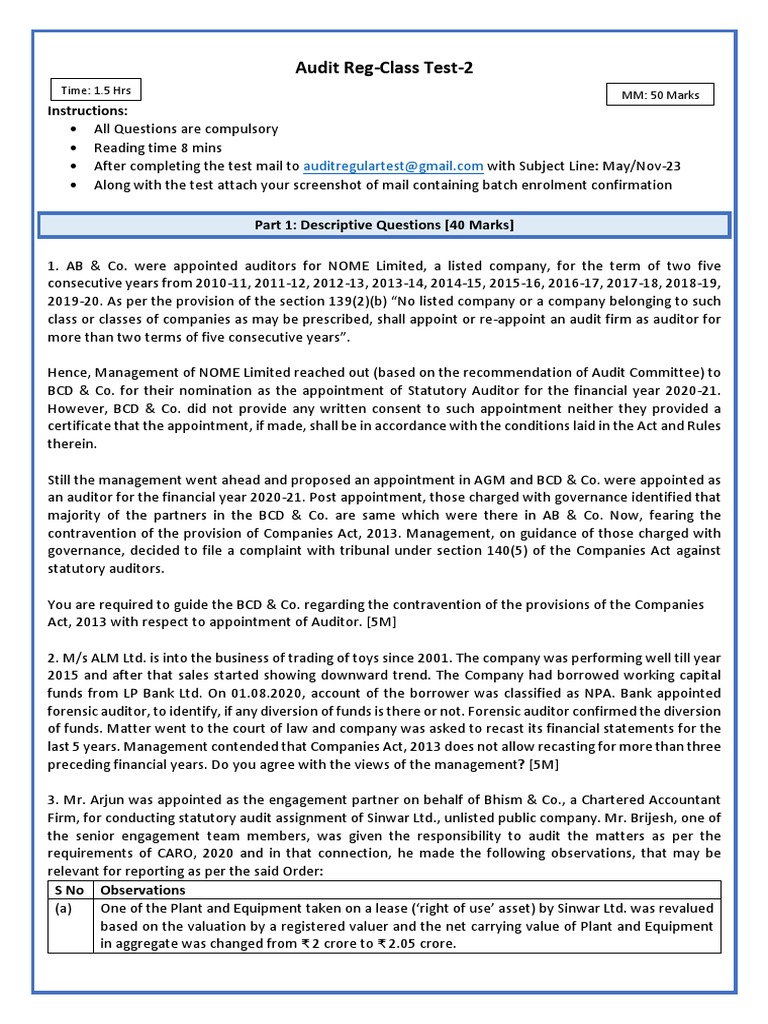 CT AuditReg 2 QP | PDF | Financial Audit | Accountant