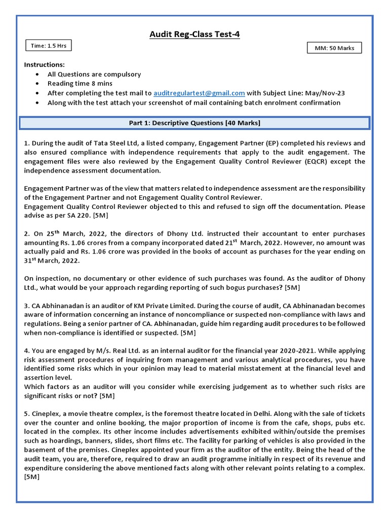 CT AuditReg 4 QP | PDF | Audit | Regulatory Compliance