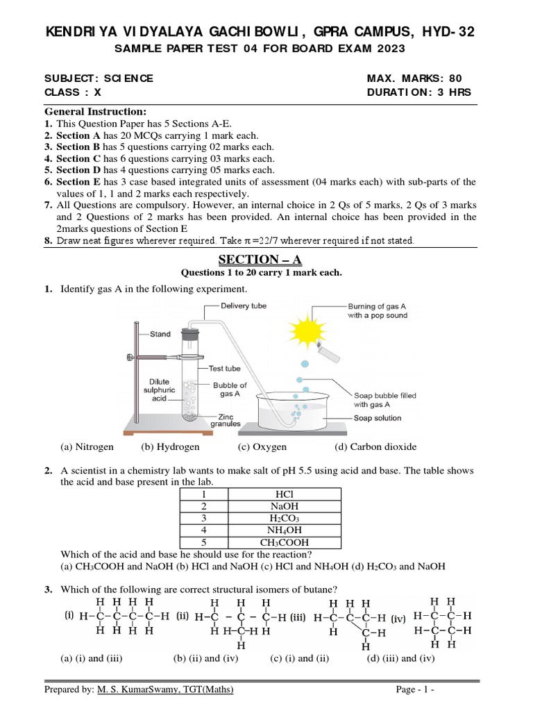 Science Class X Sample Paper Test 04 For Board Exam 2023 1 | PDF ...