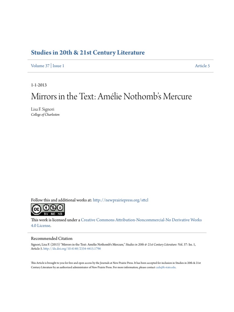 Mirrors in The Text Amelie Nothombs Mercure | Download Free PDF | Narrative