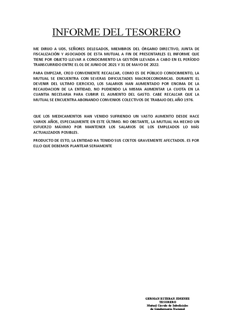 Informe Tesorero Balance 2022 | PDF