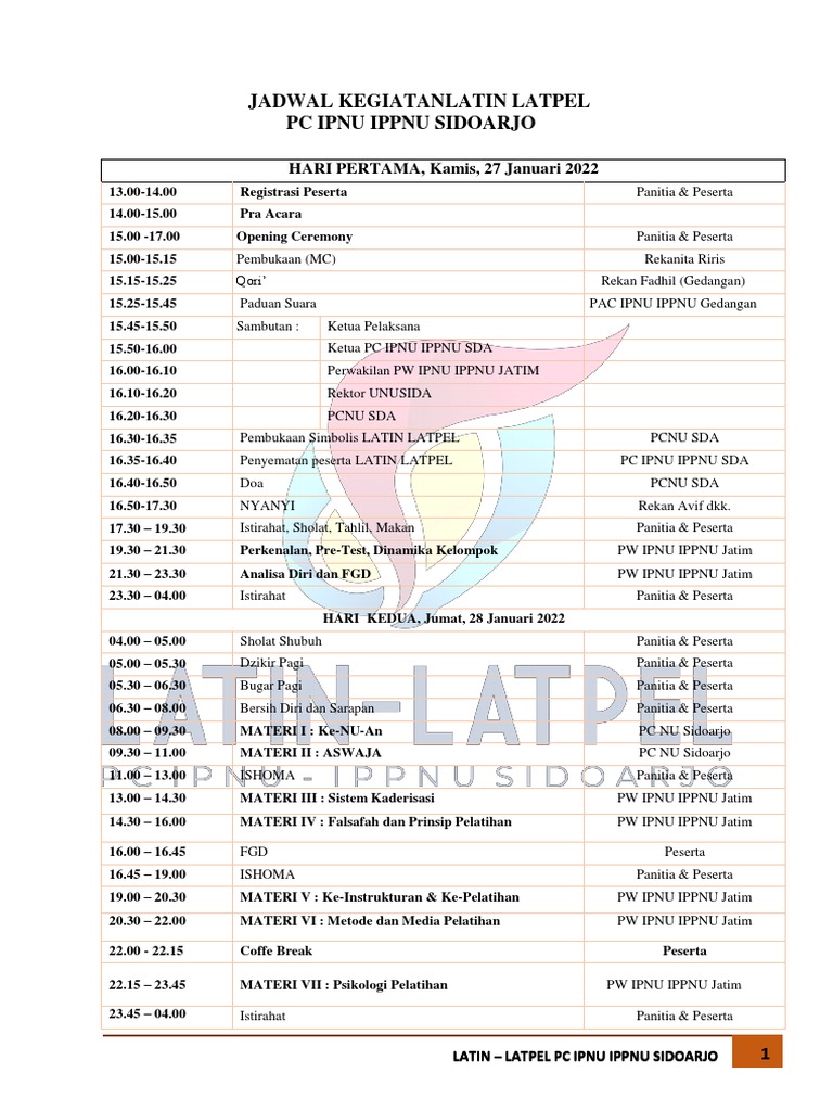 Rundown LATIN-LATPEL SIDOARJO 2022 | PDF