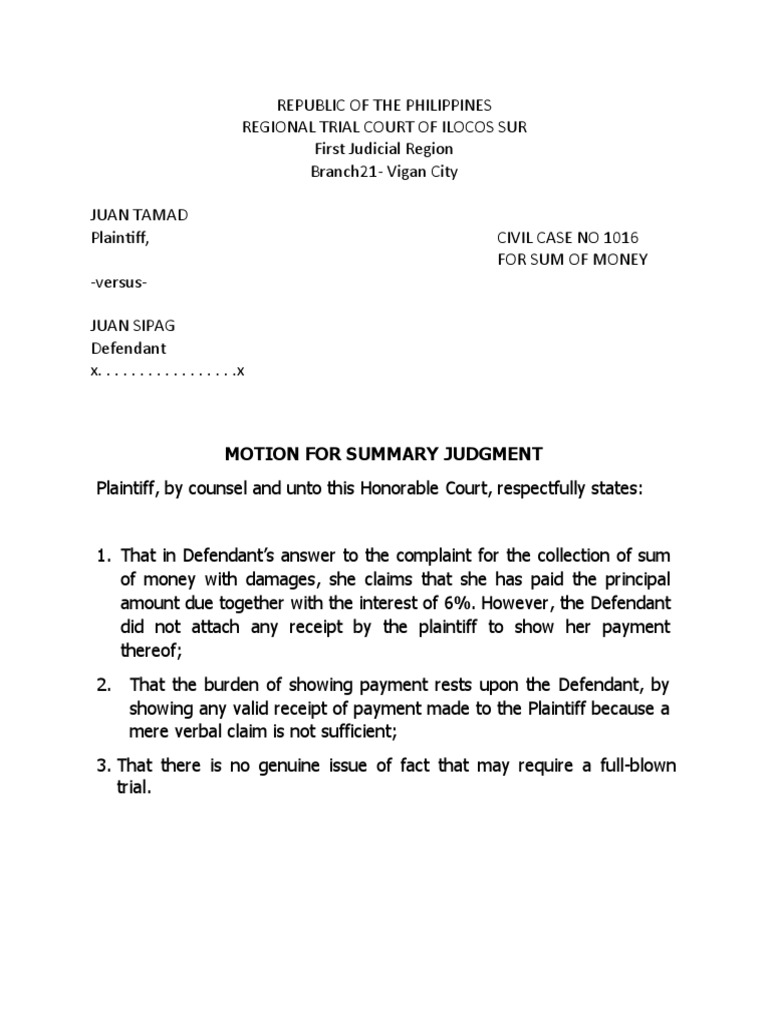 Motion For Summary Judgment | PDF | Lawsuit | Legal Procedure