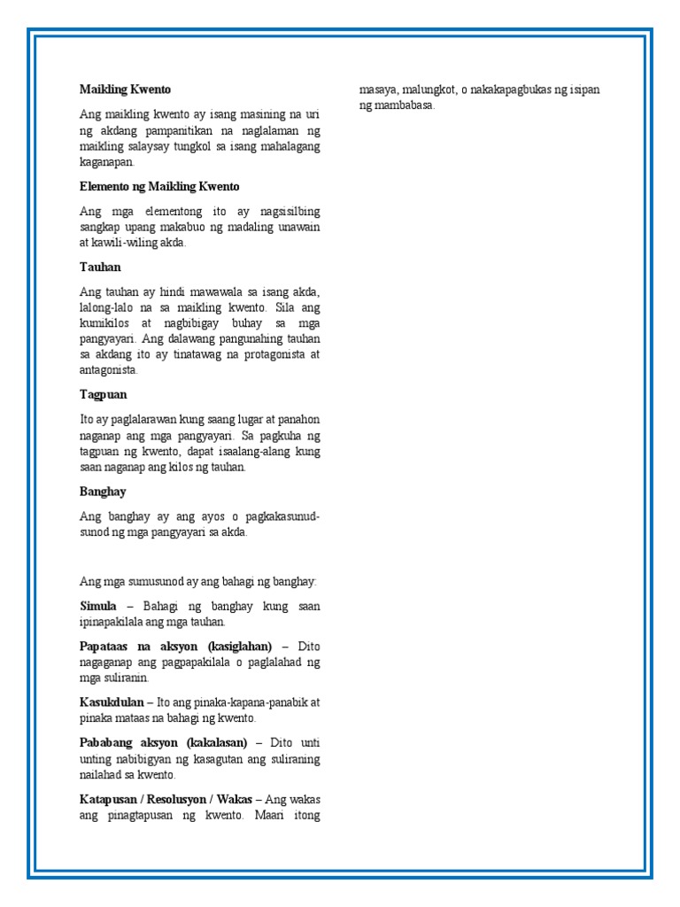 Maikling Kwento Handout | PDF