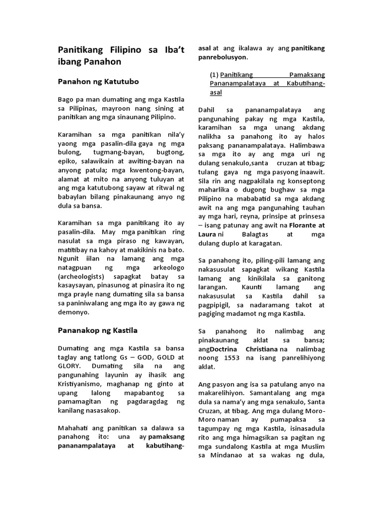 Panitikang Filipino Sa Iba't Ibang Panahon | PDF