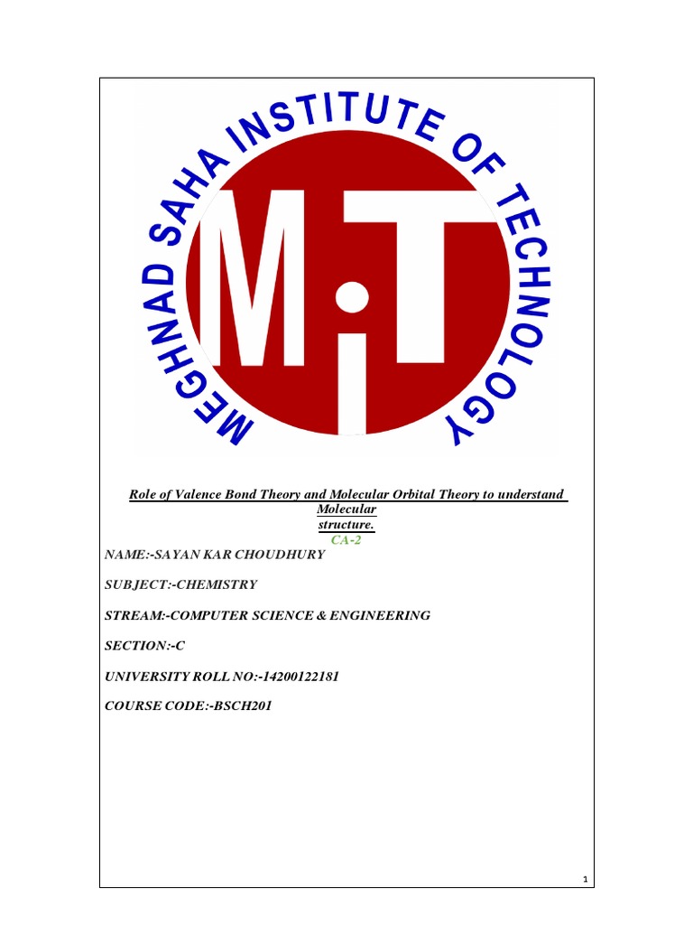 Sayan Kar Choudhury - CSE PDF | PDF | Chemical Bond | Molecular Orbital