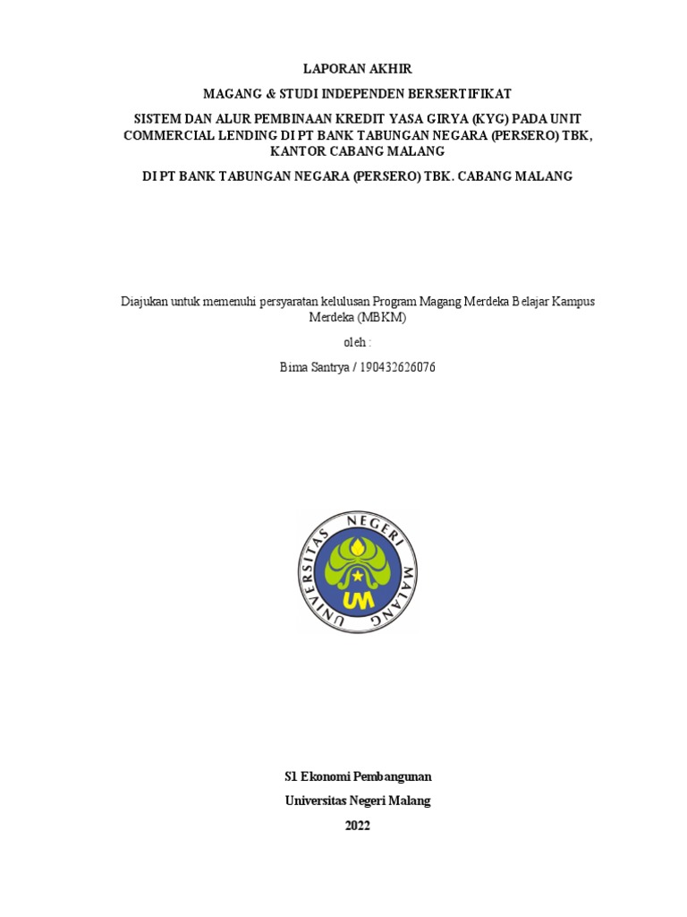 Bima Santrya - Laporan Akhir Magang MBKM PDF | PDF | Karier & Perkembangan | Bisnis