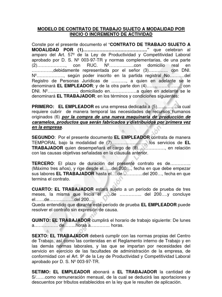 Contrato de Trabajo Por Inicio de Nueva Actividad | PDF | Derecho laboral | Gobierno