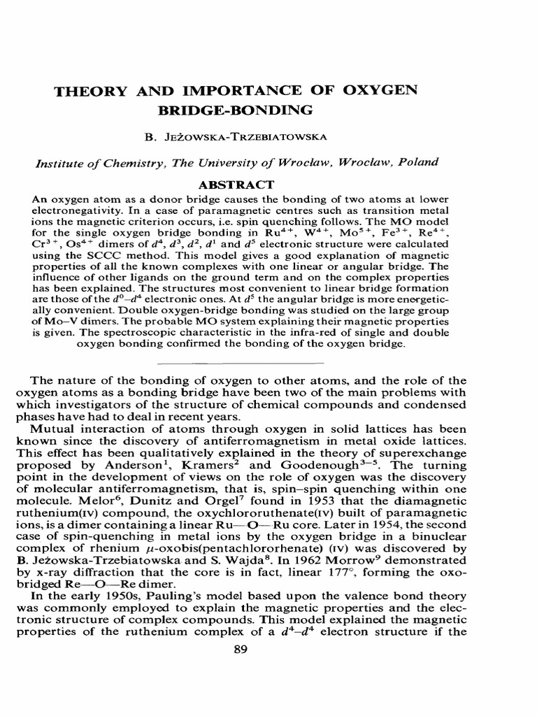 Theory and Importance of Oxygen Bridge Bonding | PDF | Coordination ...