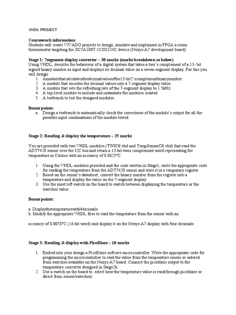 VHDL Project Thermometer FPGA Design | PDF | Vhdl | Temperature
