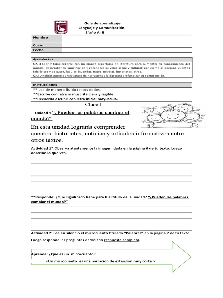 Guia OA 3 Quinto Básico. | PDF