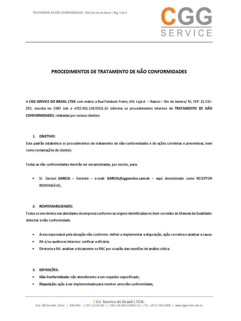 TRATAMENTO DE NÃO CONFORMIDADES - CGG Service Do Brasil | PDF ...