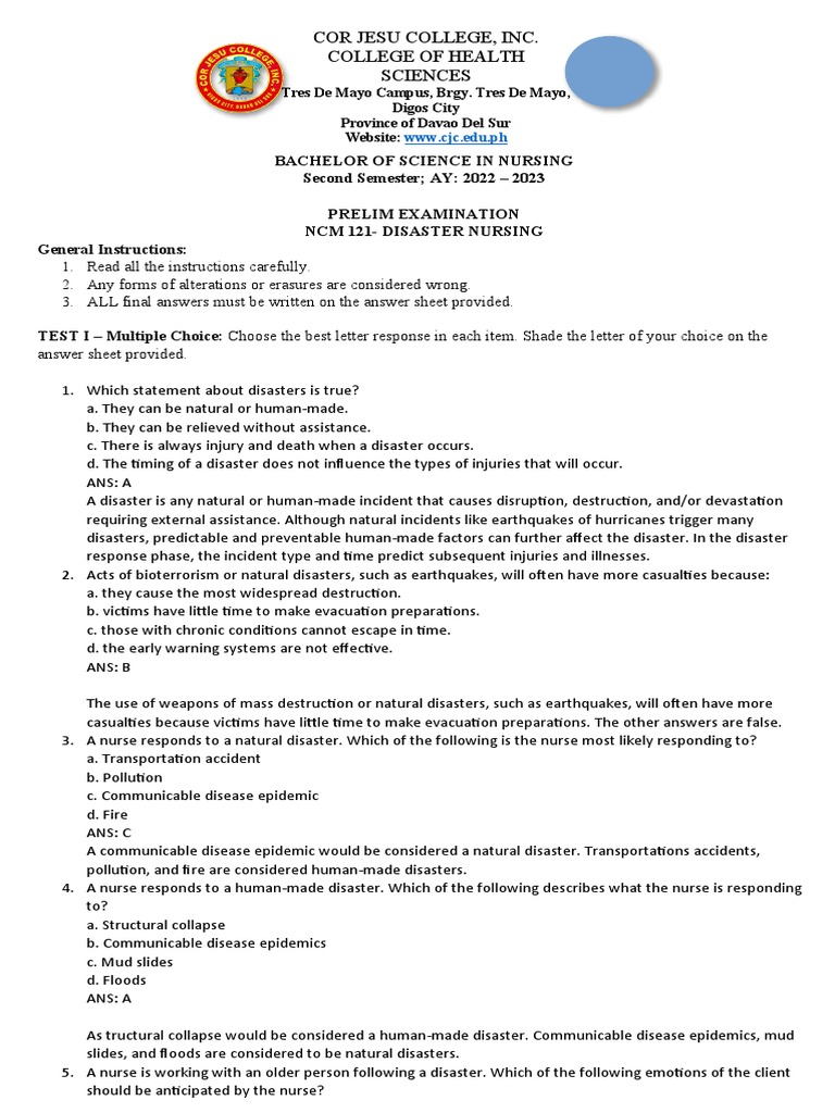 PRELIM EXAM-DISASTER - Docx2 | PDF | Natural Disasters | Hazards