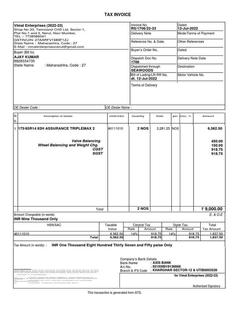 Ajay Kumar Invoice 1706 PDF | PDF | Invoice | Taxes
