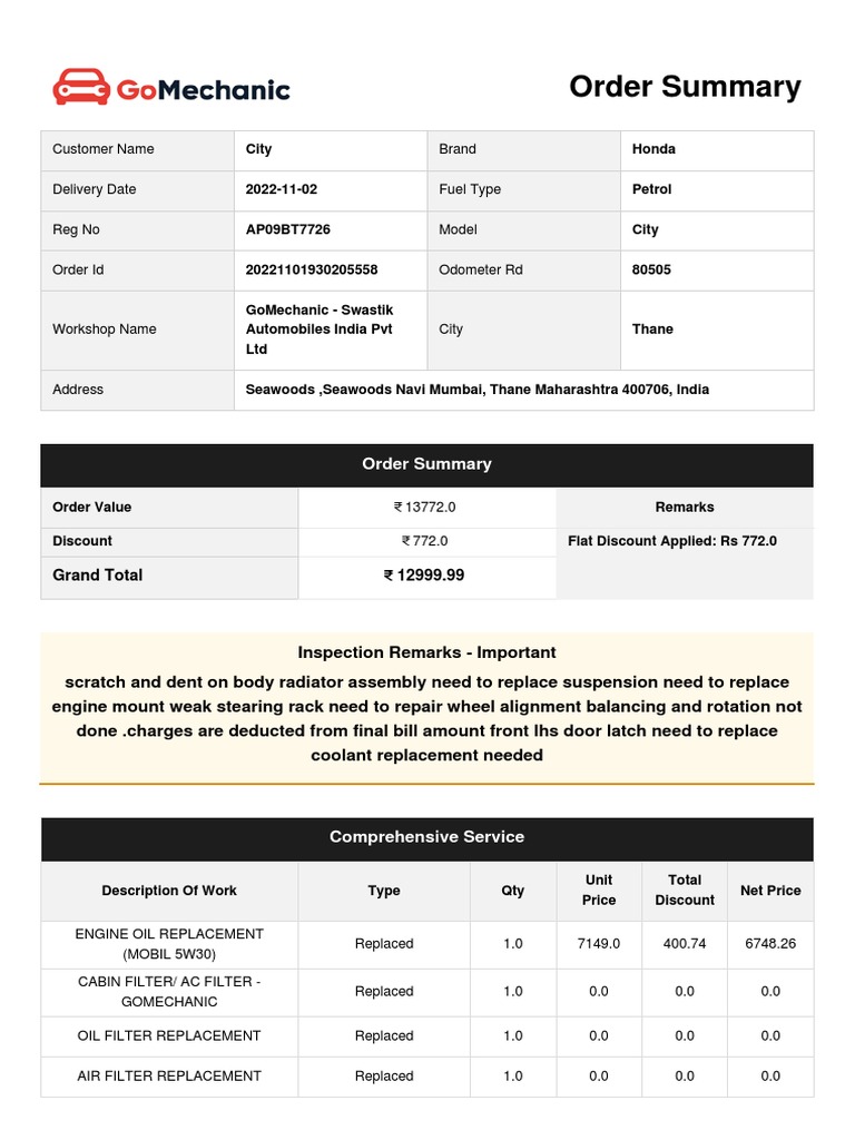 Bill Honda City AP09BT7726-1 PDF | PDF | Brake | Steering