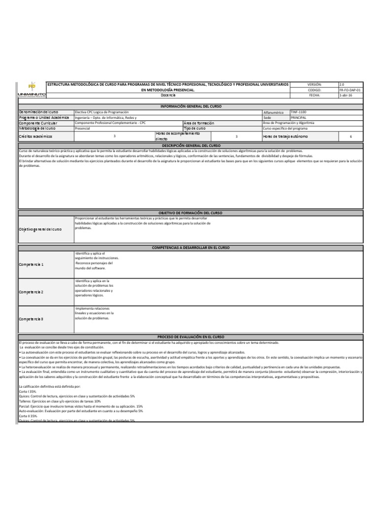 Electiva CPC 1 | PDF | Evaluación | Informática