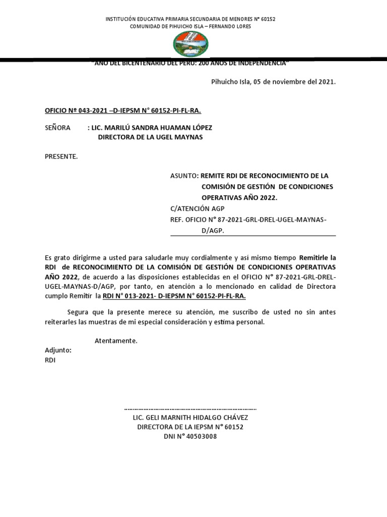 Oficio de Comision de Condiciones Operativas 2022 | PDF
