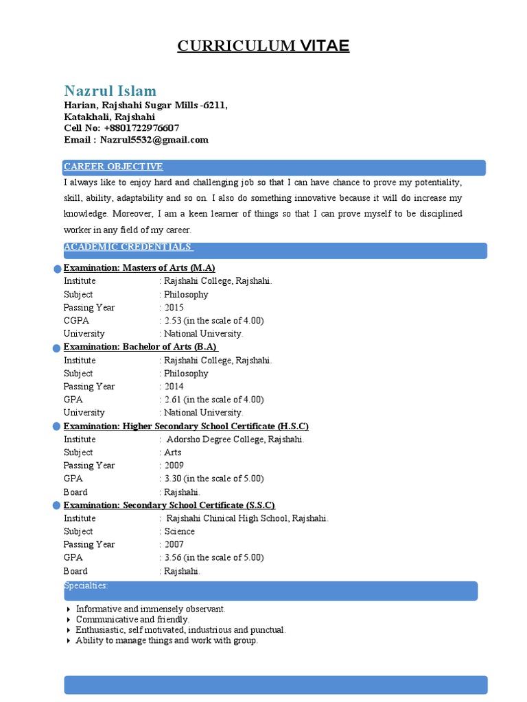 Nazrul Islam: Curriculum Vitae | PDF