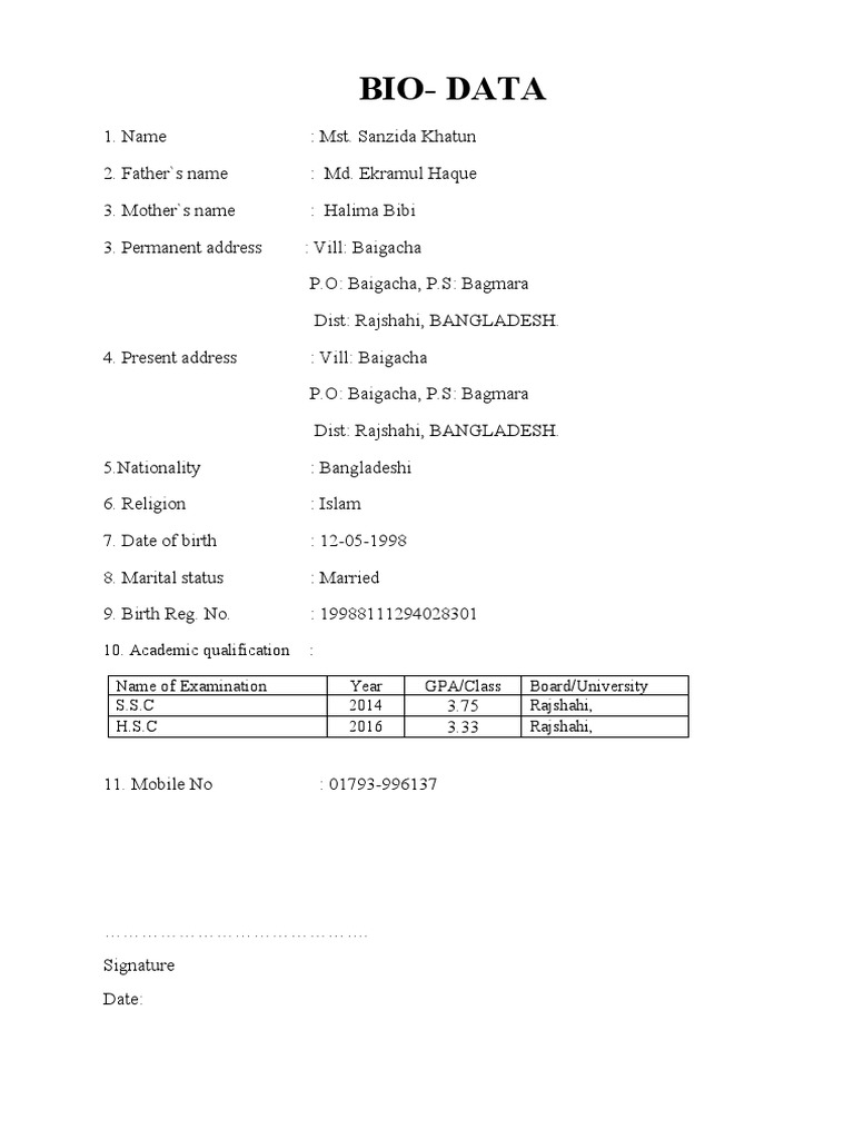 Biodata | PDF | Bangladesh | Secondary Education