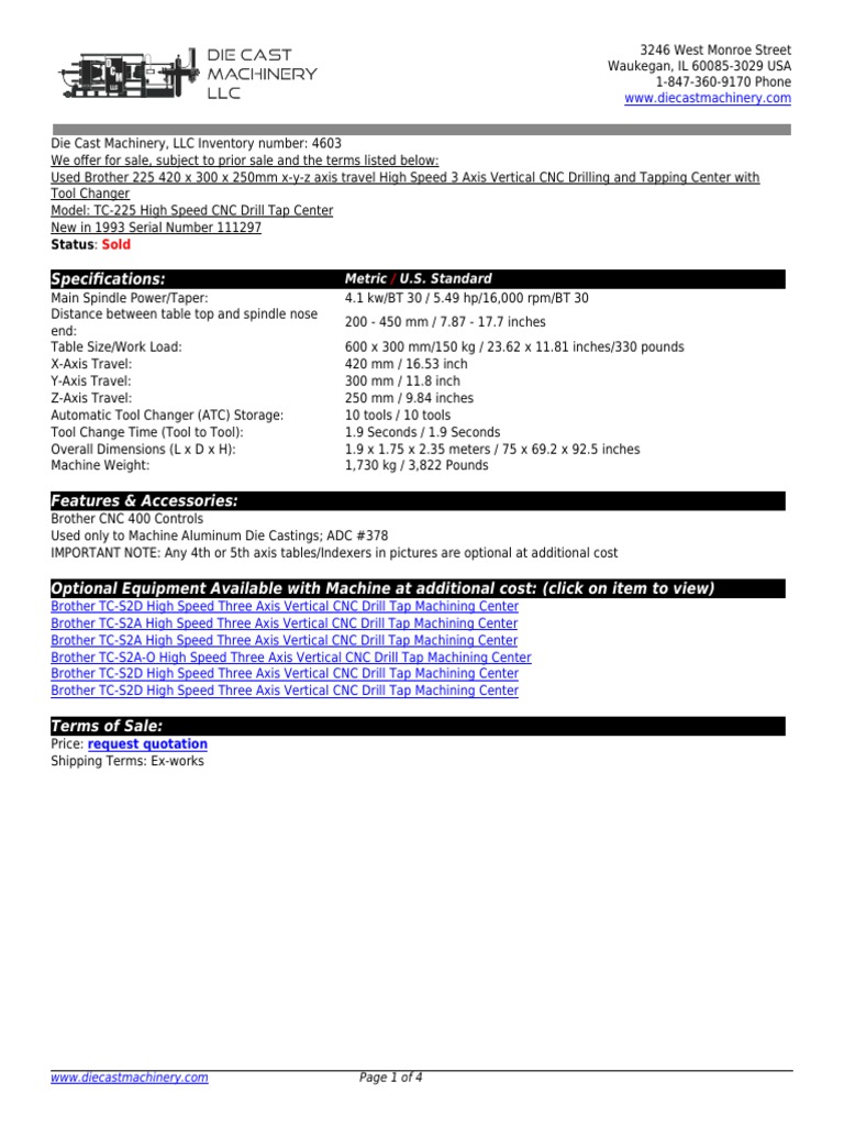 CNC Drill Tap Center for Sale | PDF | Numerical Control | Drill