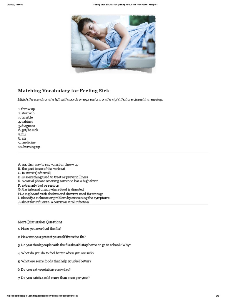 Feeling Sick ESL Lesson - Talking About The Flu - Pocket Passport | PDF ...