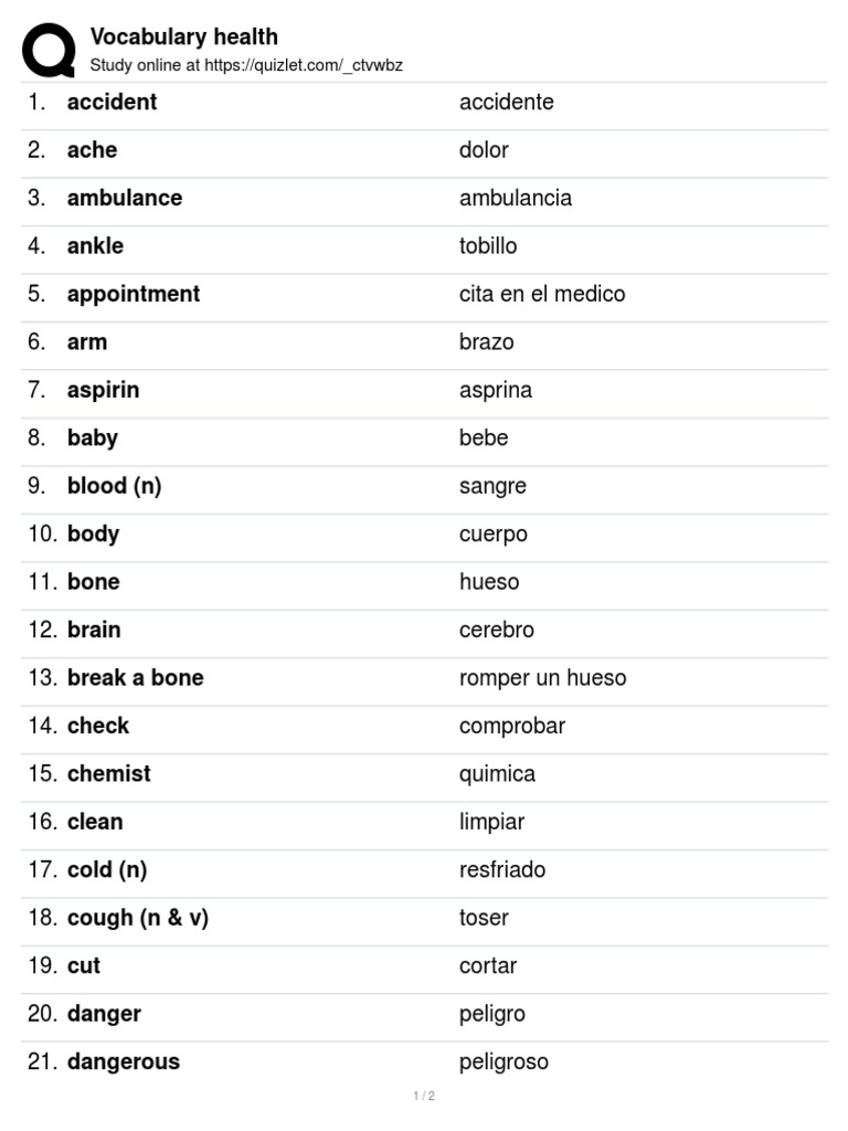 Health Vocabulary | PDF