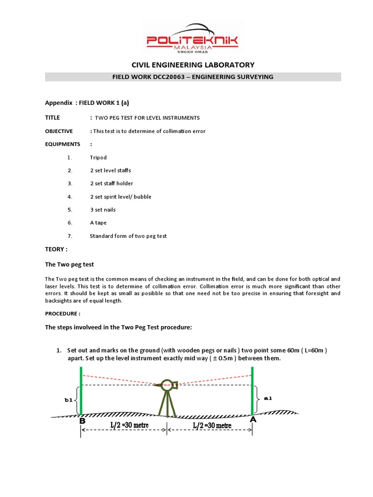 Two Peg Test for Level Accuracy | PDF | Surveying | Metrology