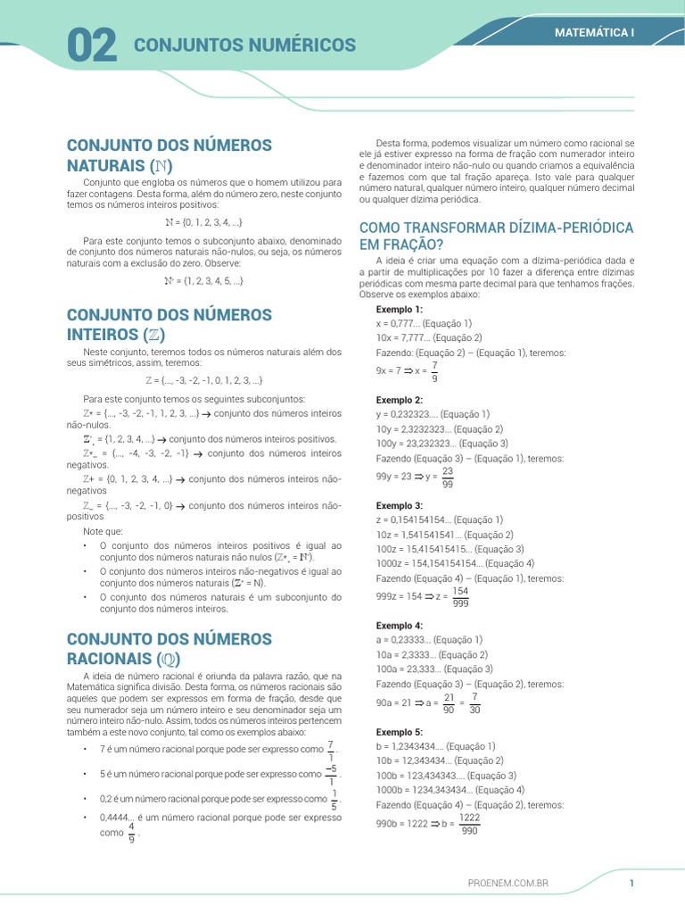 Conjuntos Numericos - PT 2 - Exercício PDF | PDF | Números | Número real