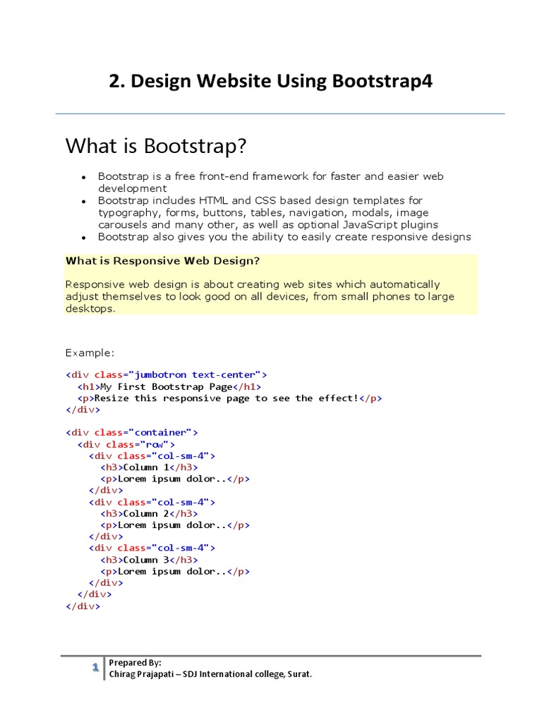 Design Website Using Bootstrap4 | PDF | Bootstrap (Front End Framework) | Responsive Web Design