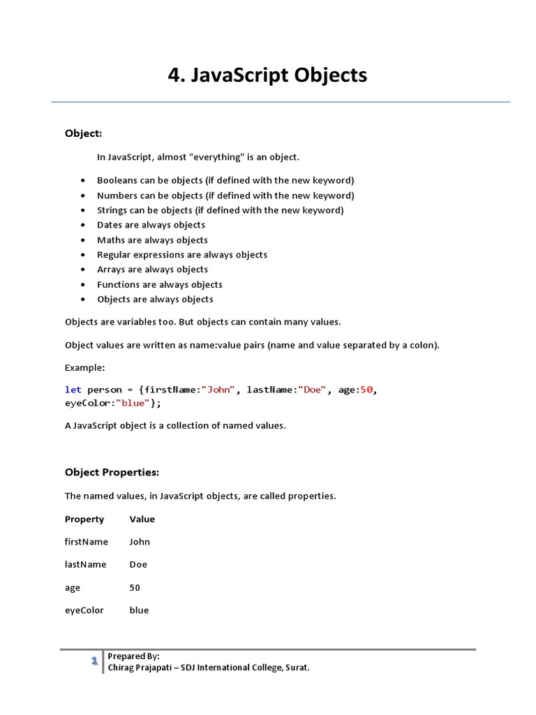 Javascript Objects | PDF | Document Object Model | Java Script