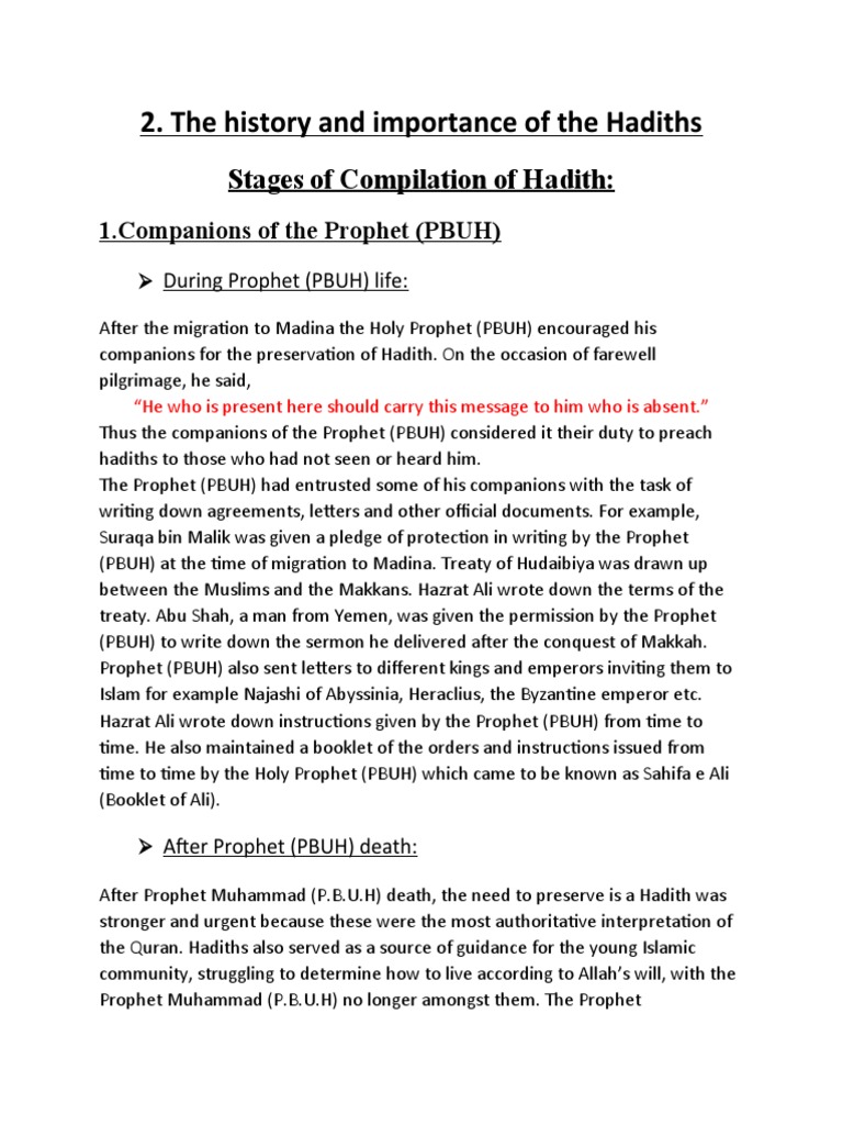 History and Importance of Hadiths Paper 2 Islamiyat O Levels 2058 | PDF ...