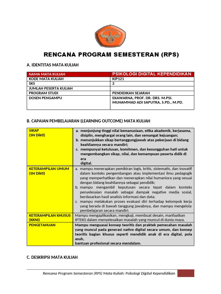 RPS Psikologi Digital Bidang Kependidikan | PDF | Karier & Perkembangan | Komputer