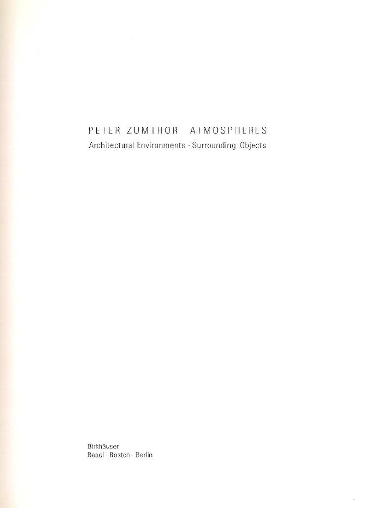 Peter Zumthor Atmospheres | PDF