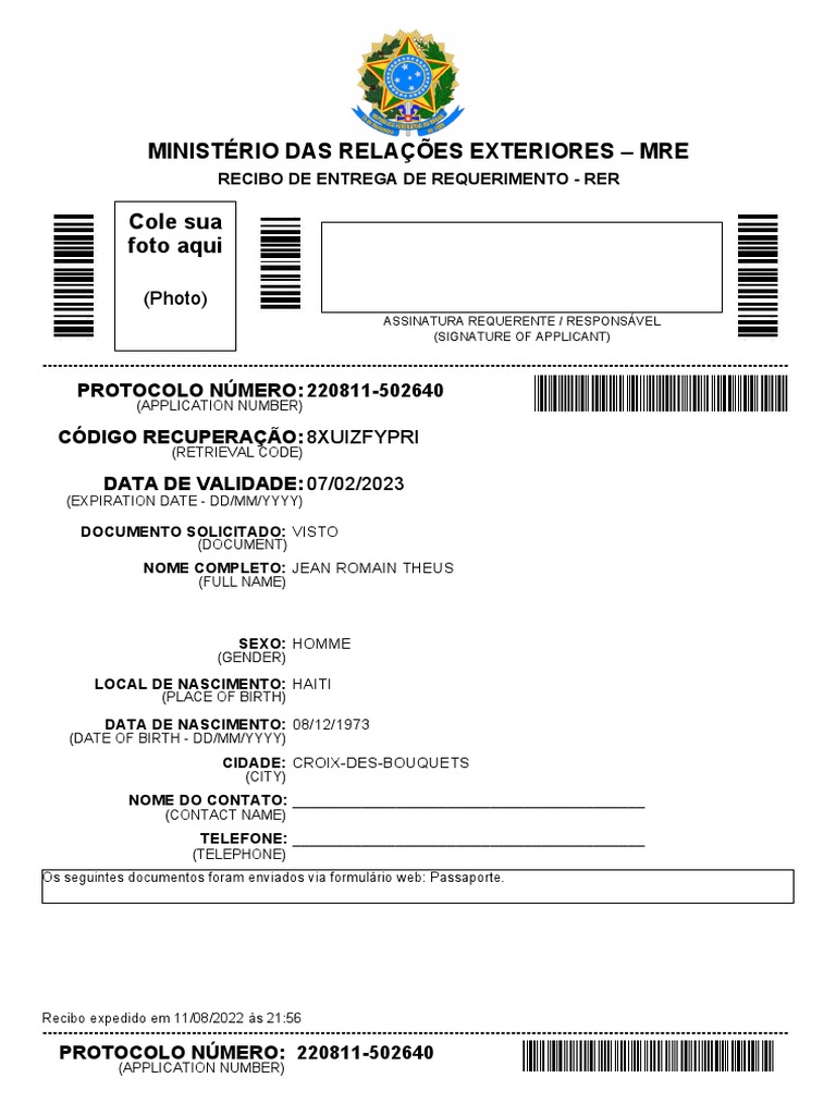 Formulaire Visa Bresil | PDF