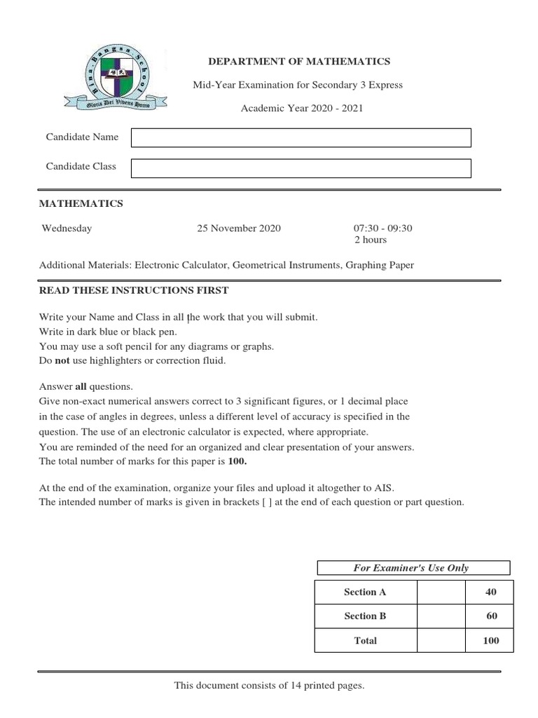 20-21 MYE S3E Math QP FBP | PDF | Speed | Equations