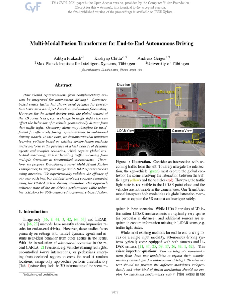 Prakash Multi-Modal Fusion Transformer For End-to-End Autonomous Driving CVPR 2021 Paper | PDF ...