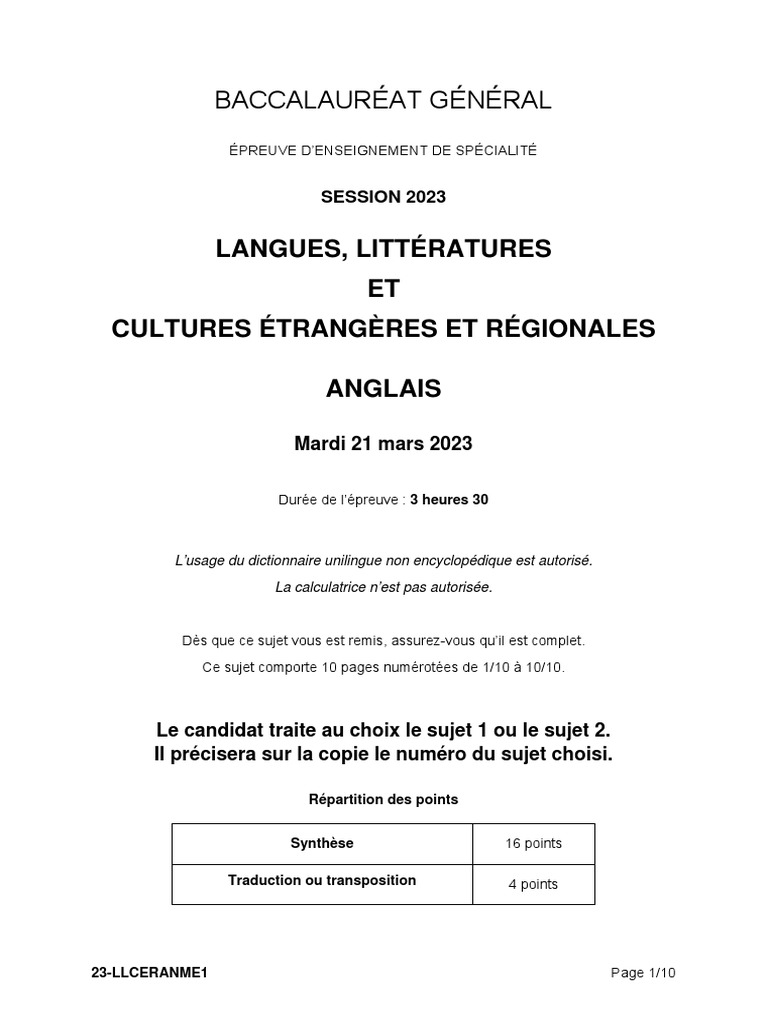 Bac 2023 LLCER Anglais | PDF
