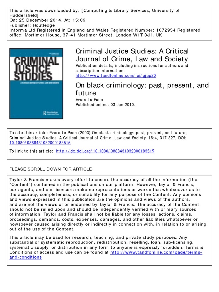 On Black Criminology Past, Present, and Future - Everette Penn 2003 PDF ...