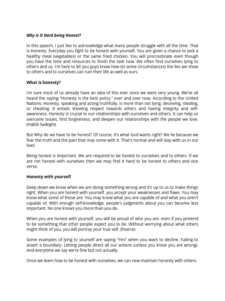 Why Is It Hard Being Honest? | PDF | Feeling | Emotions