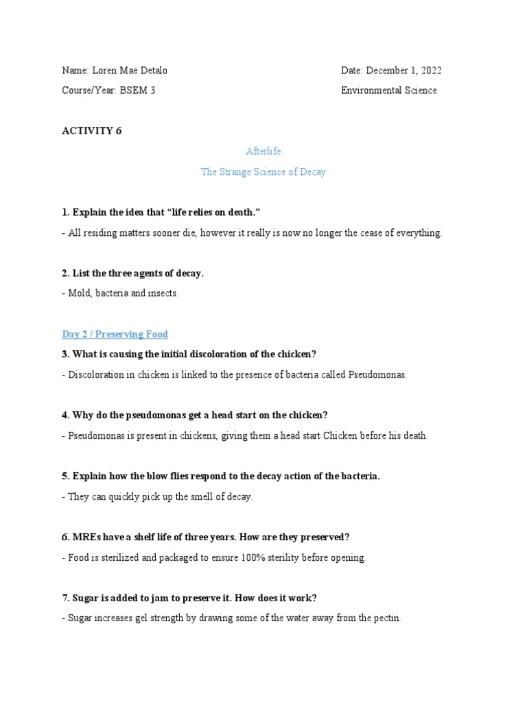 Envi-Sci Activity 6 | PDF | Decomposition | Fungus