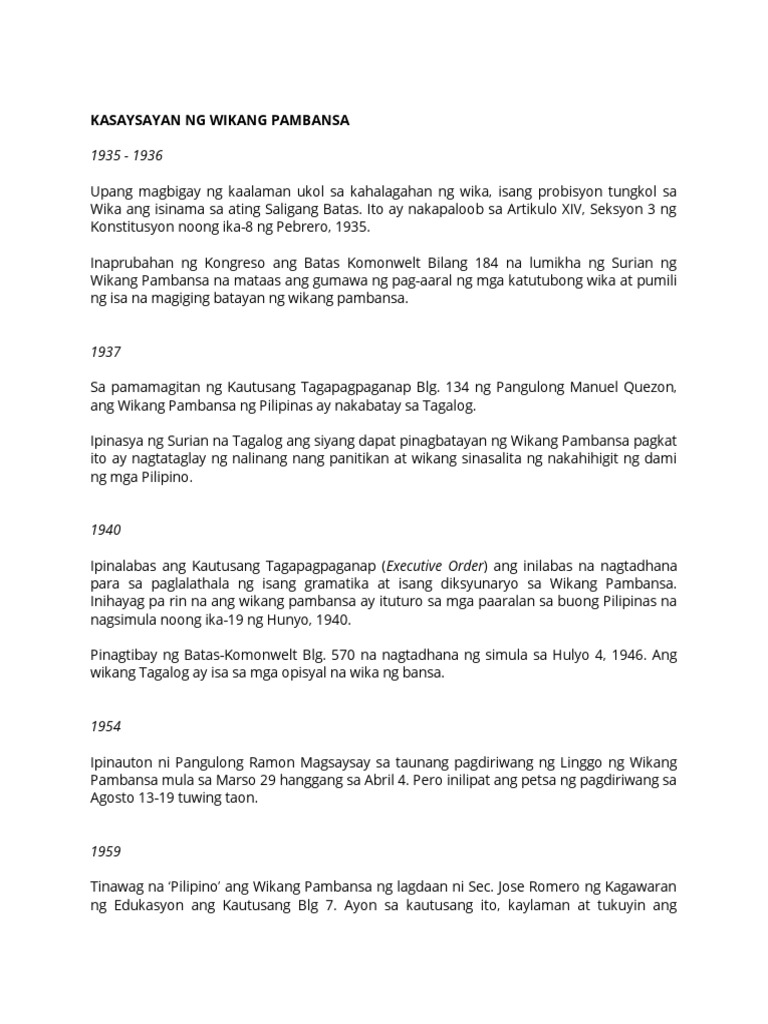 Kasaysayan NG Wikang Pambansa | PDF